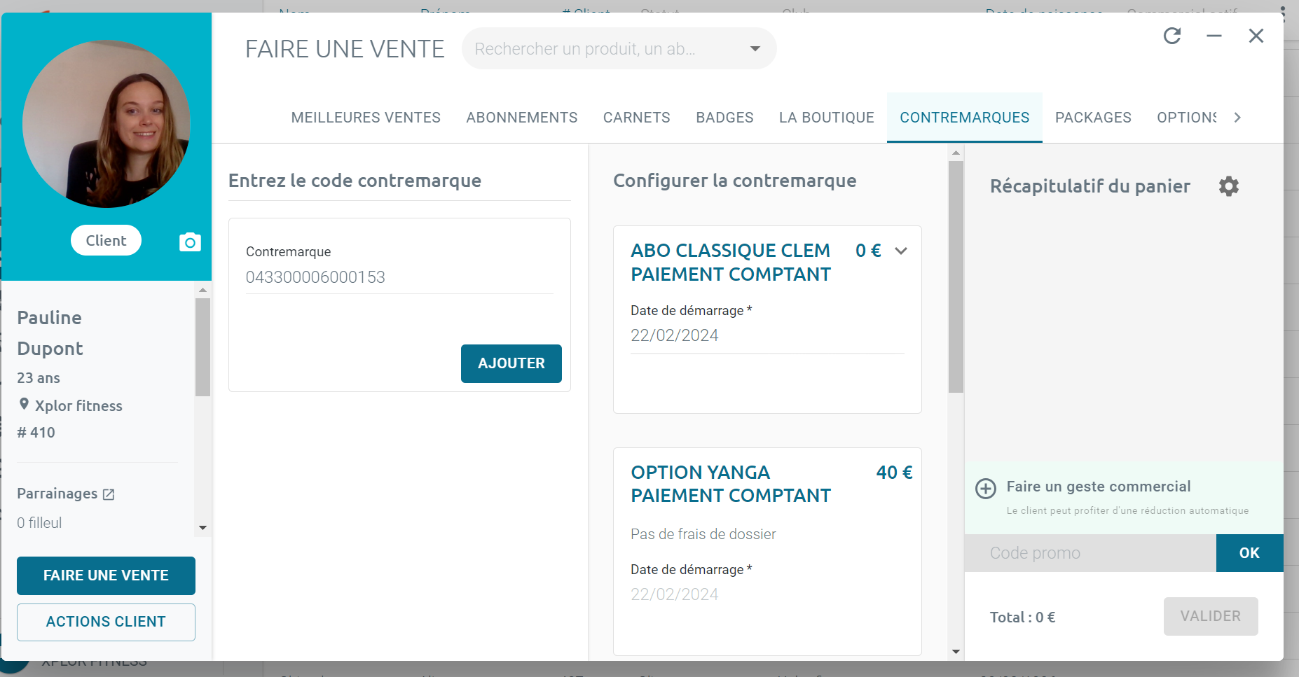 Un nouveau client arrive au club avec un code contremarque, comment ...