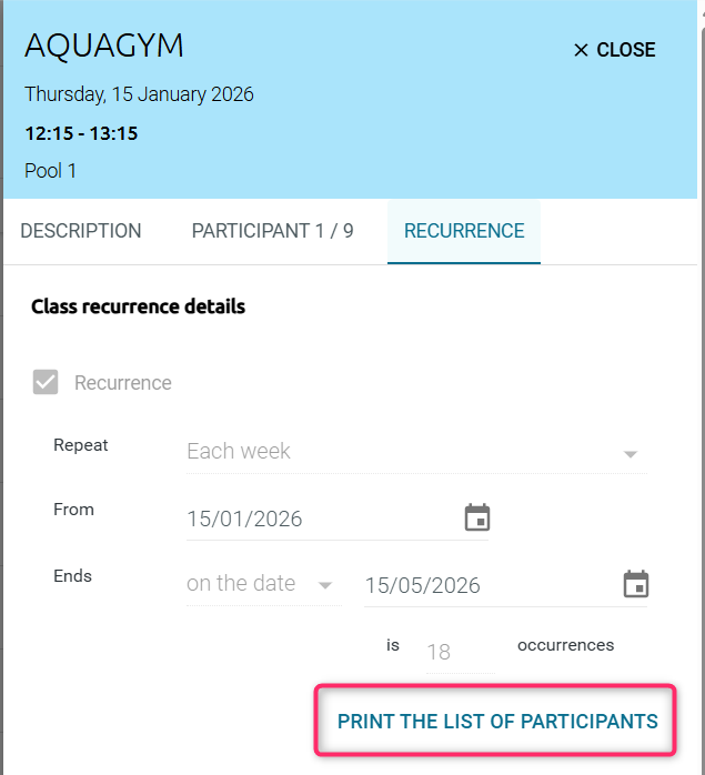 How to print the participant list for a recurring class (Cursos ...