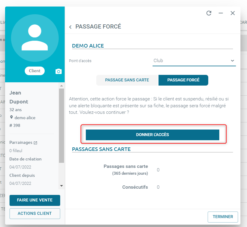 Comment forcer le passage d'un client ? – Xplor Resamania