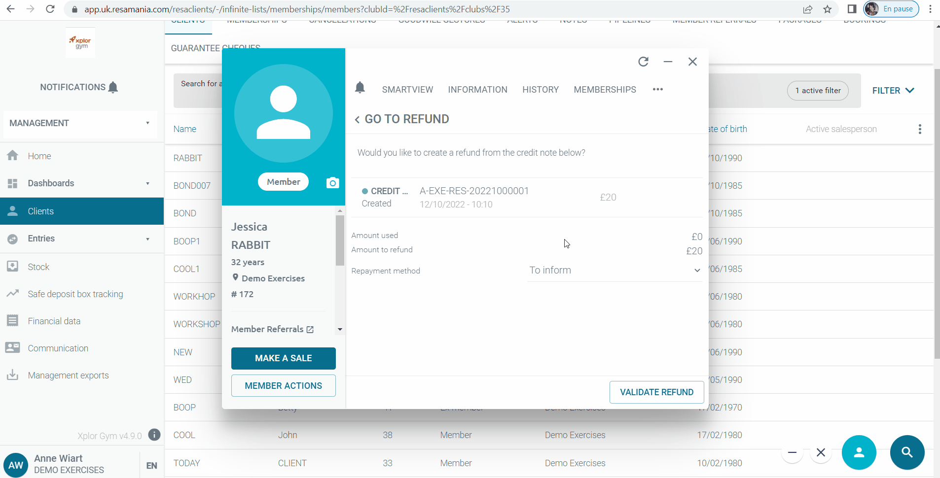 How to make a refund from a credit note ? – Xplor Gym